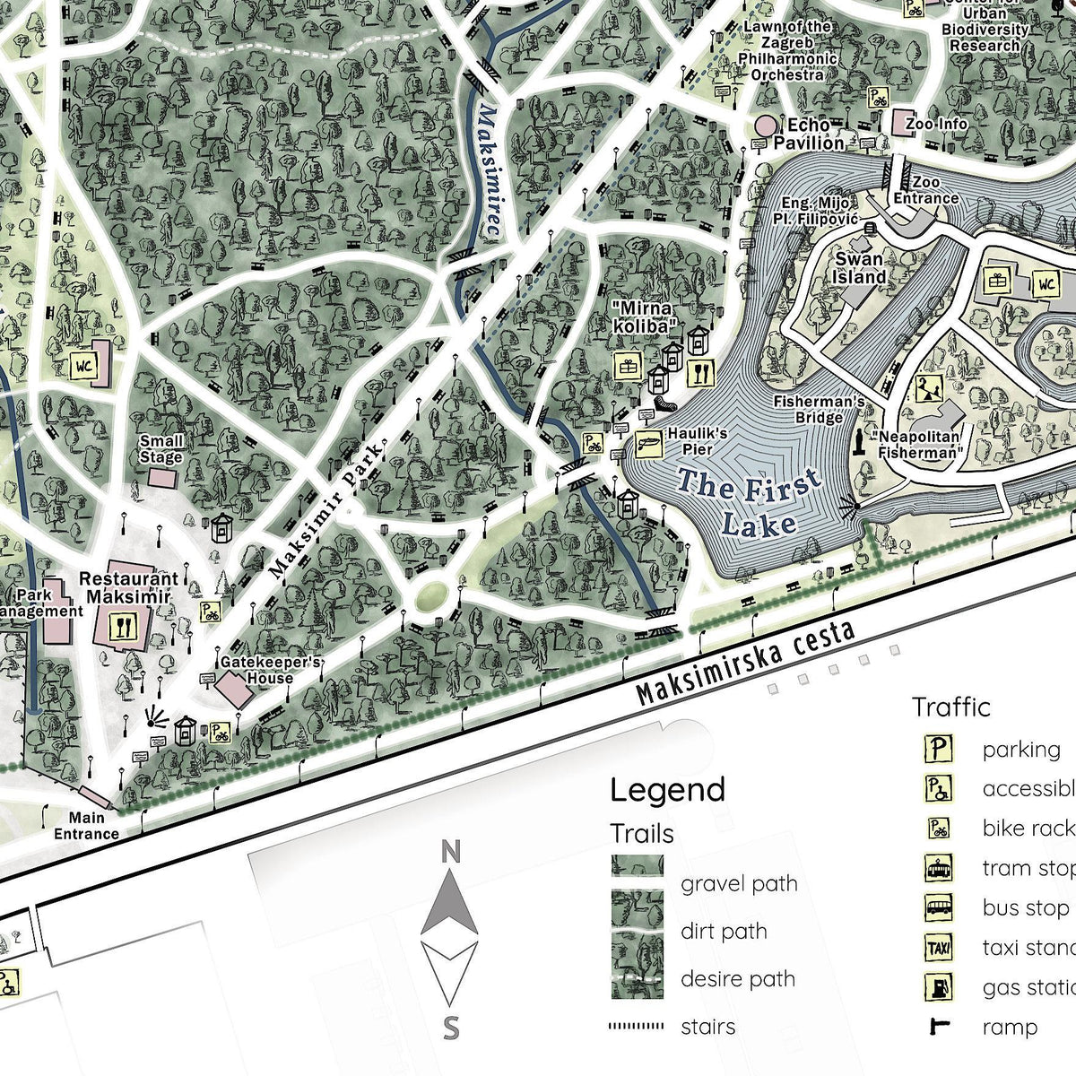 Maksimir Park, Zagreb, Croatia Map by North2South | Avenza Maps