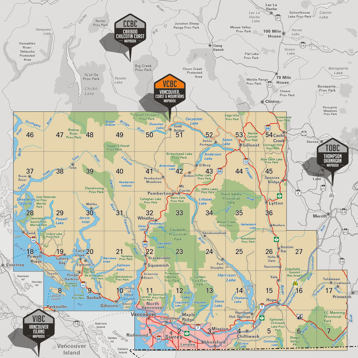 VCBC03 Abbotsford - Vancouver Coast & Mountains BC Topo Map by Backroad ...