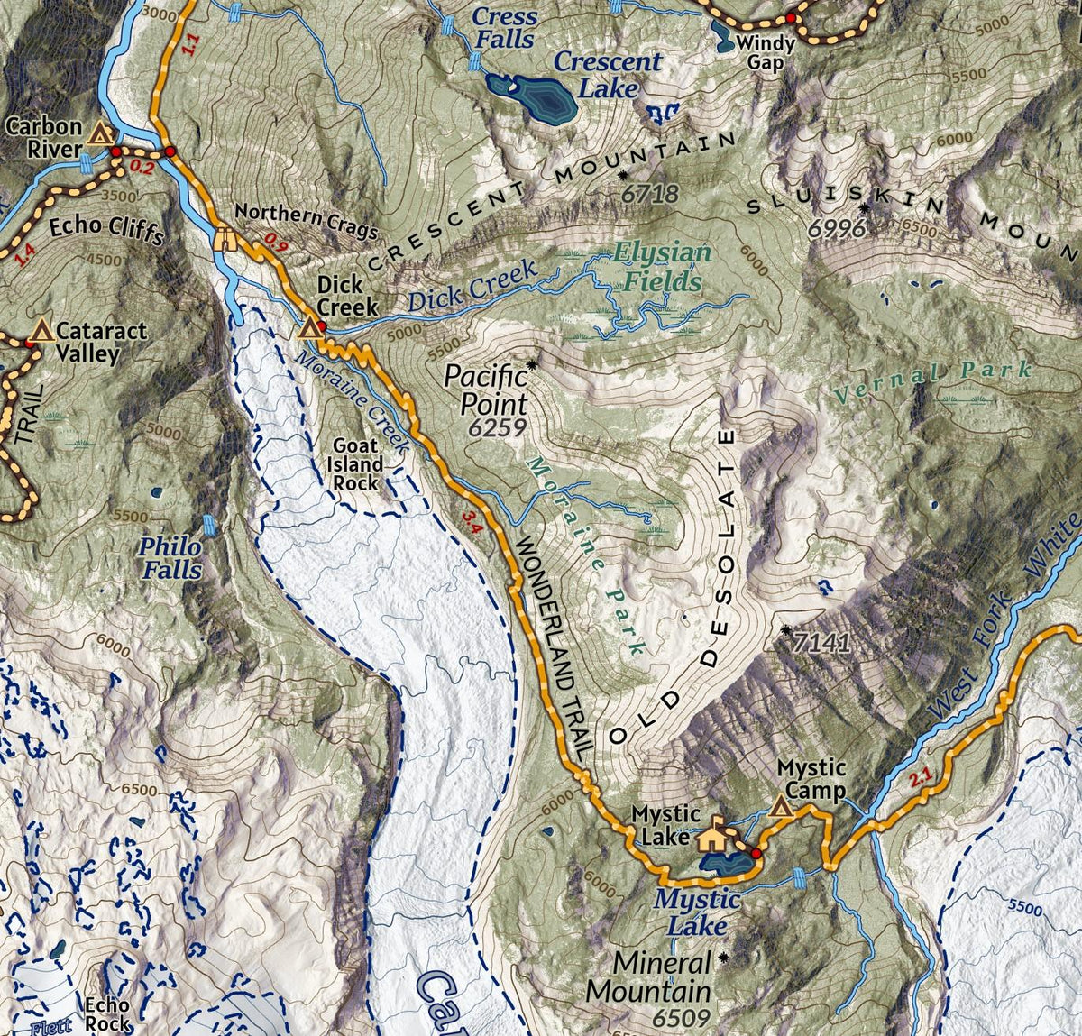 Mount Rainier National Park Visitor Map by Elevation Changes ...