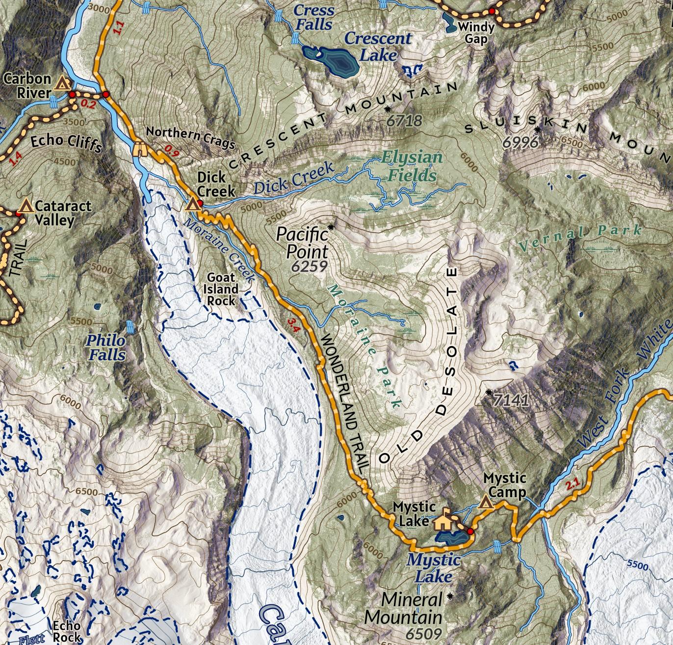 Mount Rainier National Park Visitor Map by Elevation Changes ...