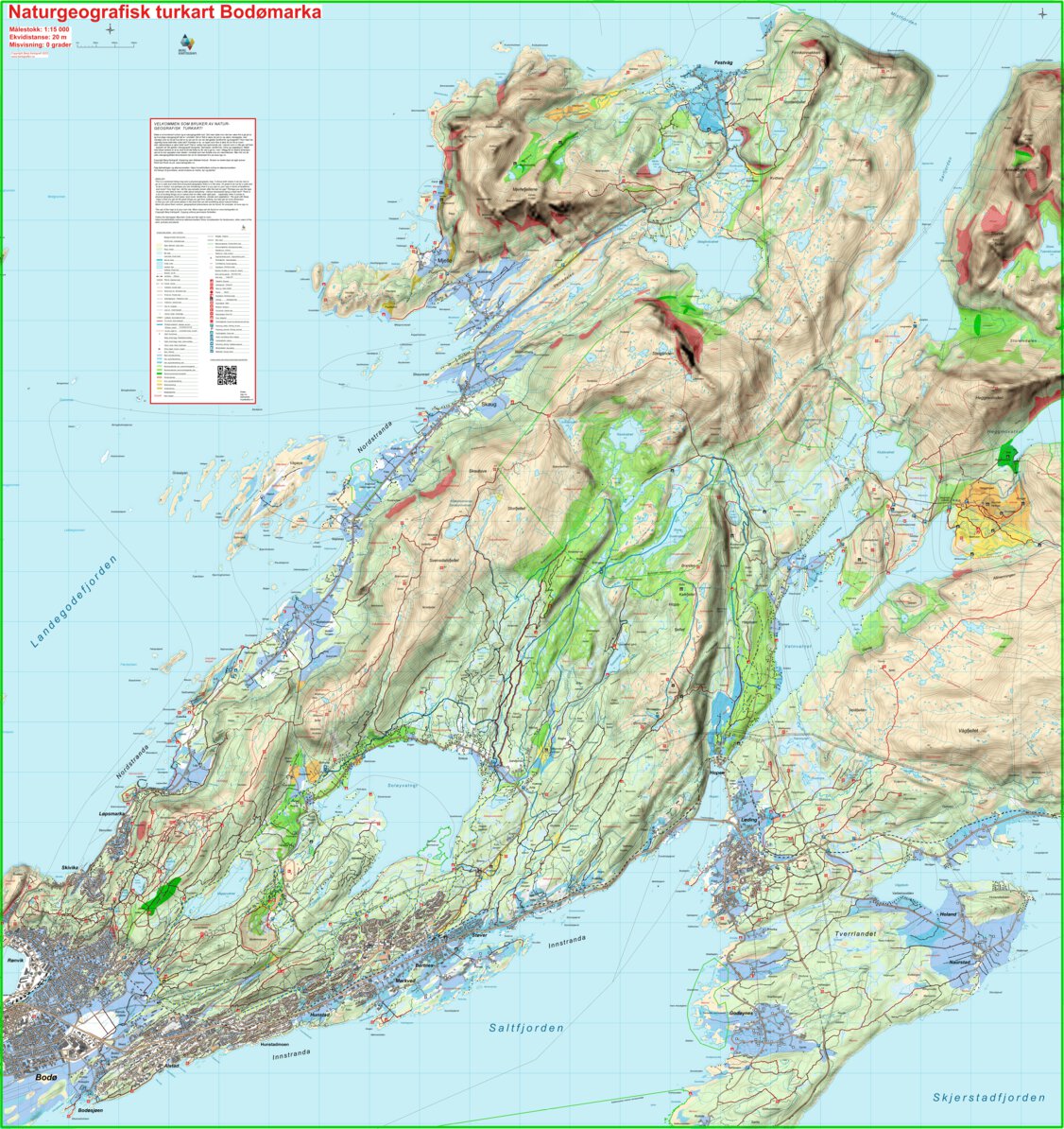 Bodø naturgeografisk turkart Physical geography hiking Map of Bodø by ...