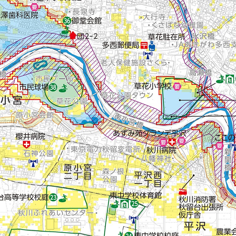 あきる野市ハザードマップ2024（土砂災害・水害） 多西地区 Map by Akiruno City Hall, Regional ...