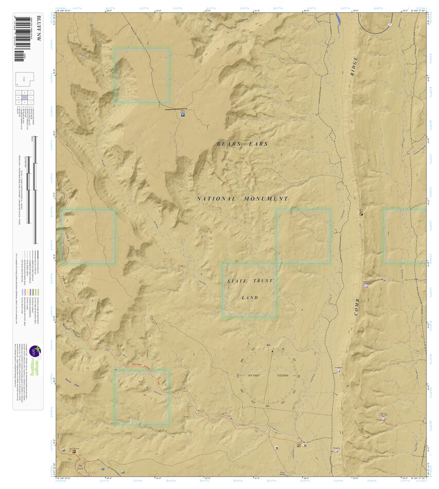 Bluff NW, Utah 7.5 Minute Topographic Map - Color Hillshade by Apogee ...