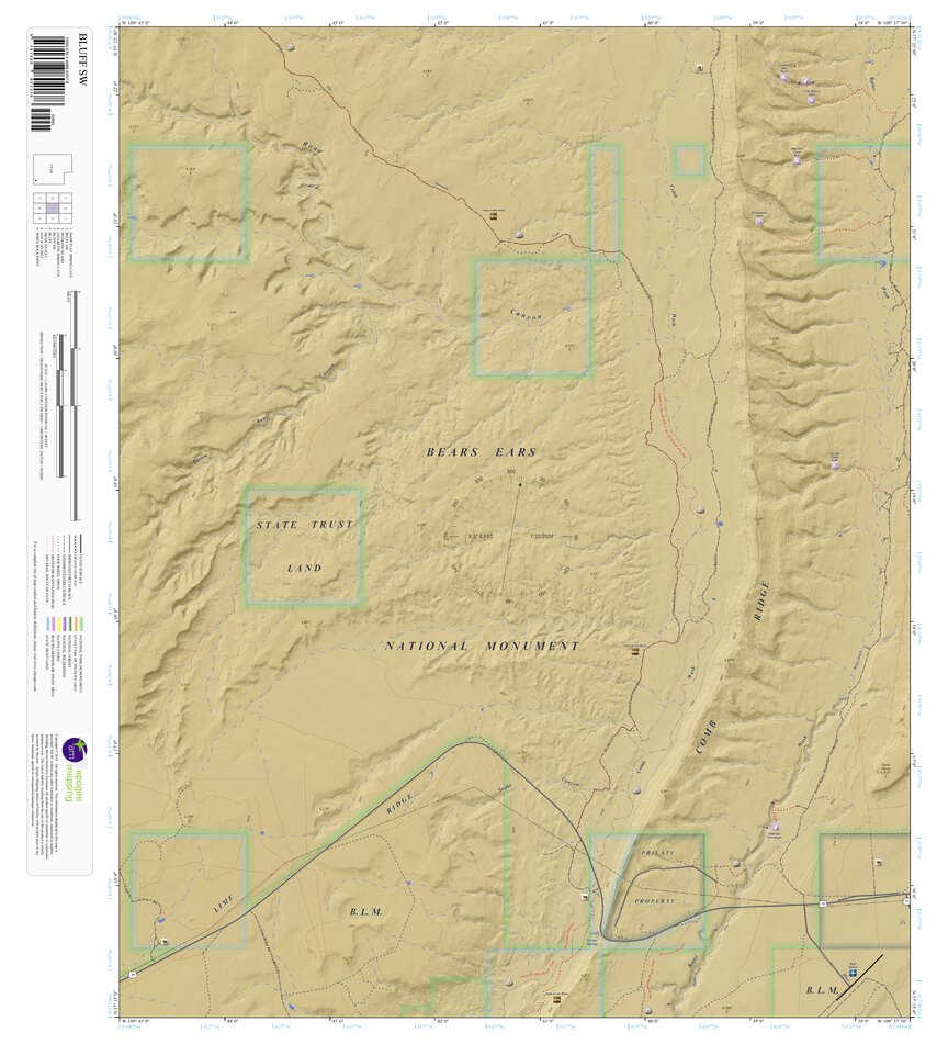 Bluff SW, Utah 7.5 Minute Topographic Map - Color Hillshade by Apogee ...