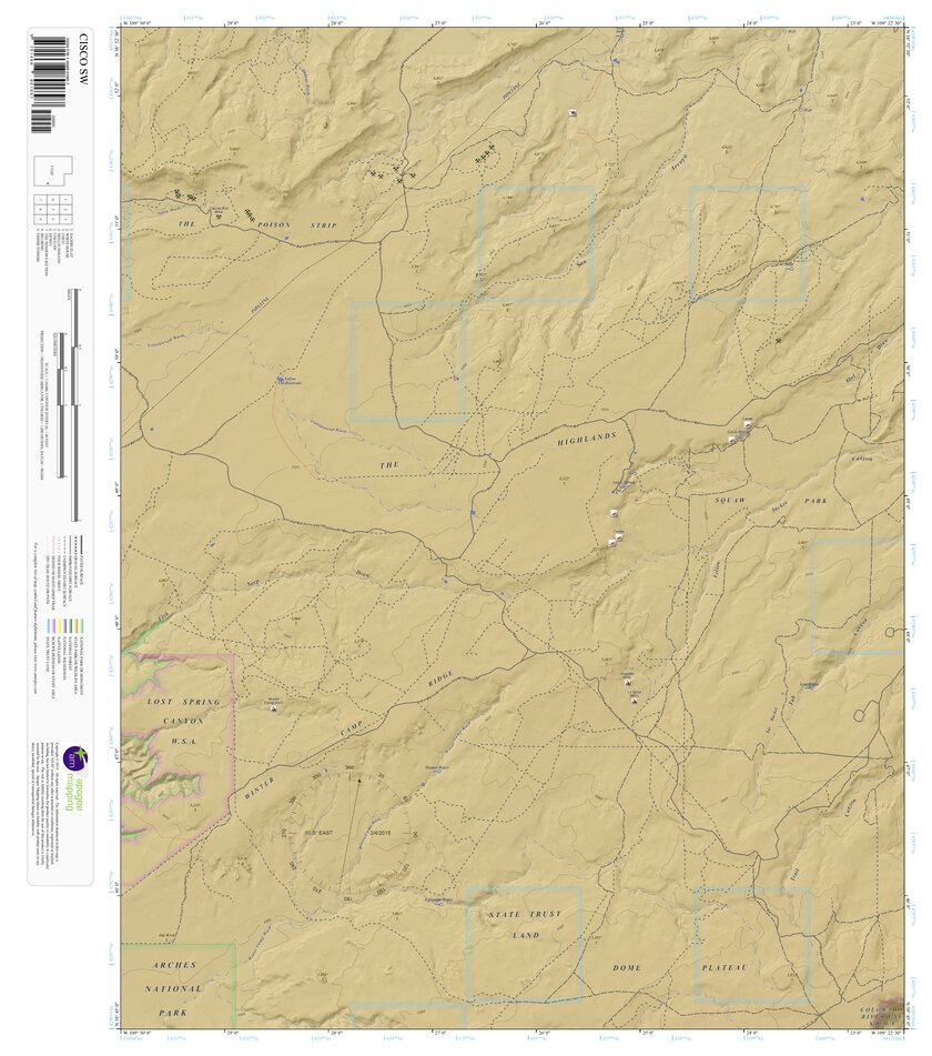 Cisco SW, Utah 7.5 Minute Topographic Map - Color Hillshade by Apogee ...