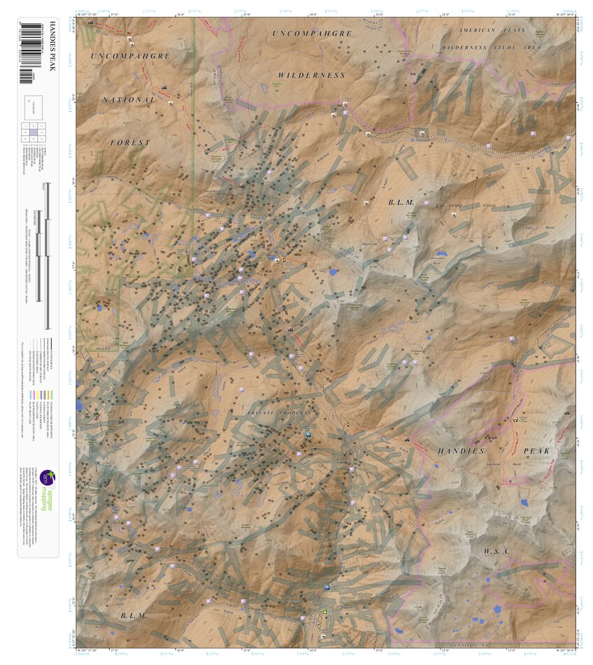 Handies Peak, Colorado 7.5 Minute Topographic Map - Color Hillshade by ...