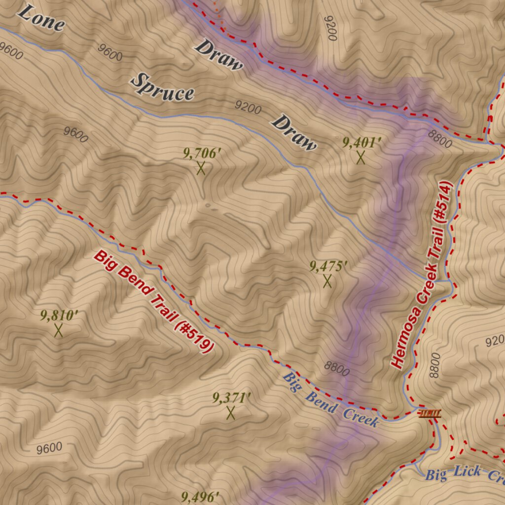 Hermosa Creek, Colorado 15 Minute Topographic Map - Color Hillshade by ...