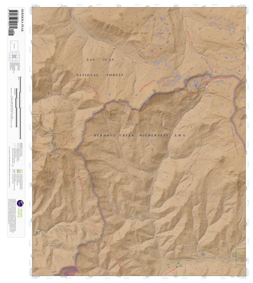 Hermosa Peak, Colorado 7.5 Minute Topographic Map - Color Hillshade by ...