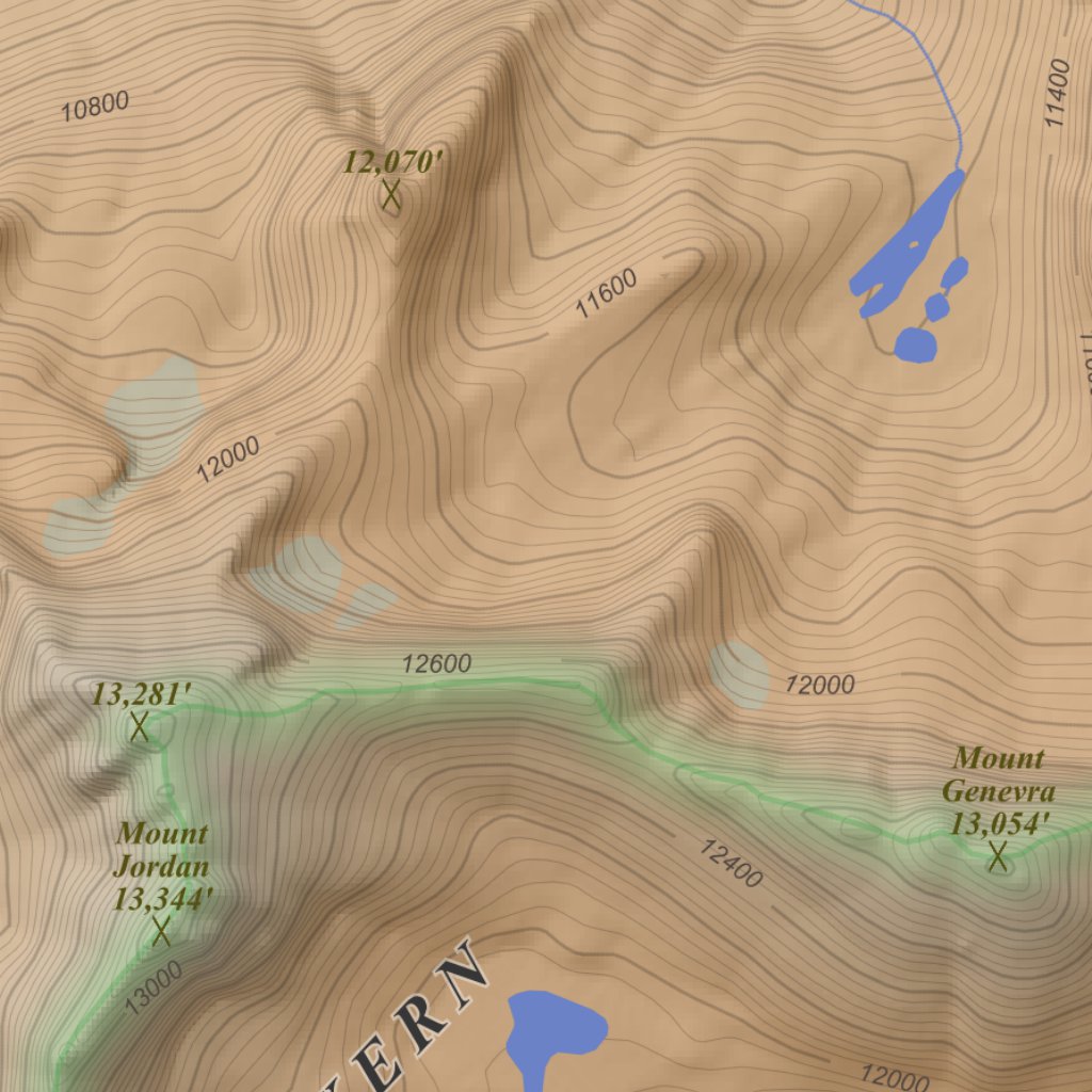 Mount Brewer, California 7.5 Minute Topographic Map - Color Hillshade ...