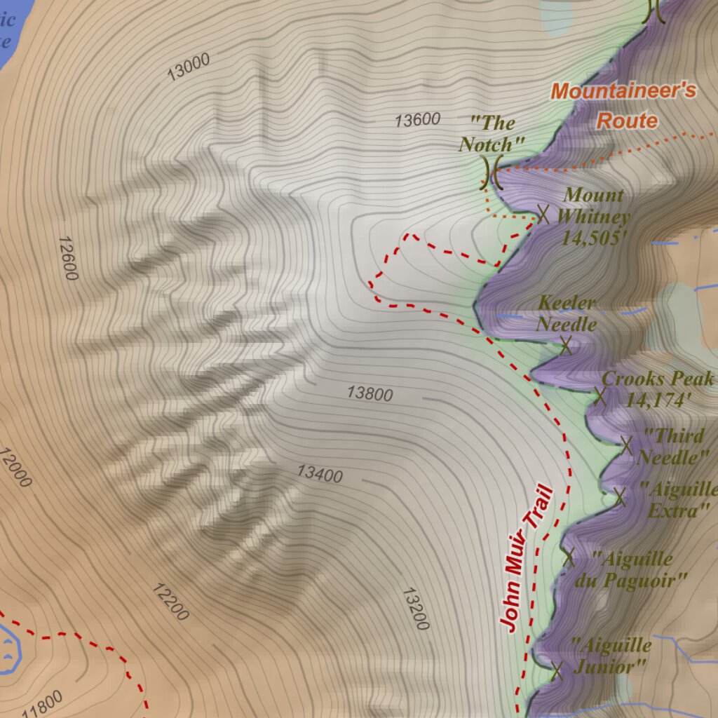 Mount Whitney, California 7.5 Minute Topographic Map - Color Hillshade ...