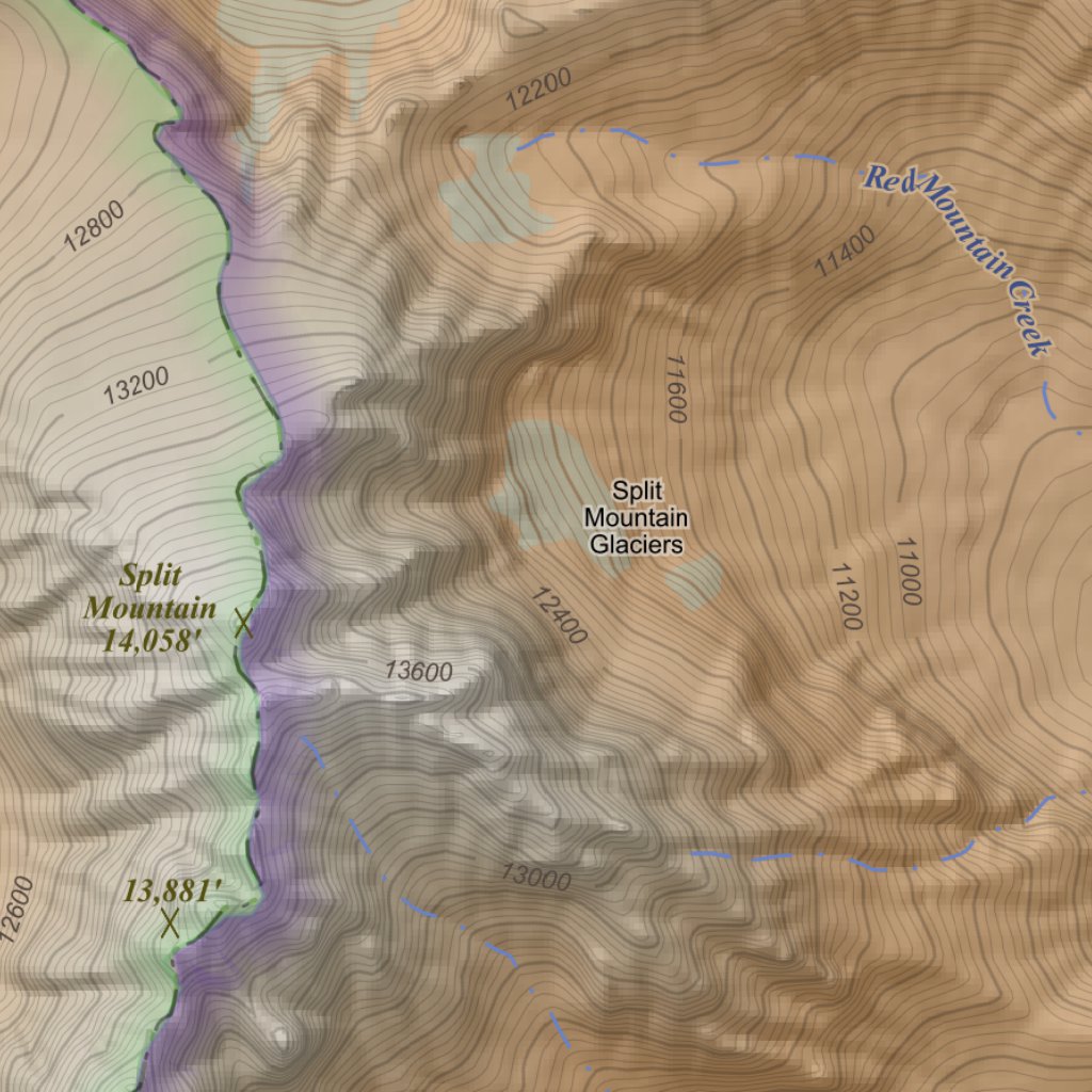 Split Mountain, California 7.5 Minute Topographic Map - Color Hillshade ...