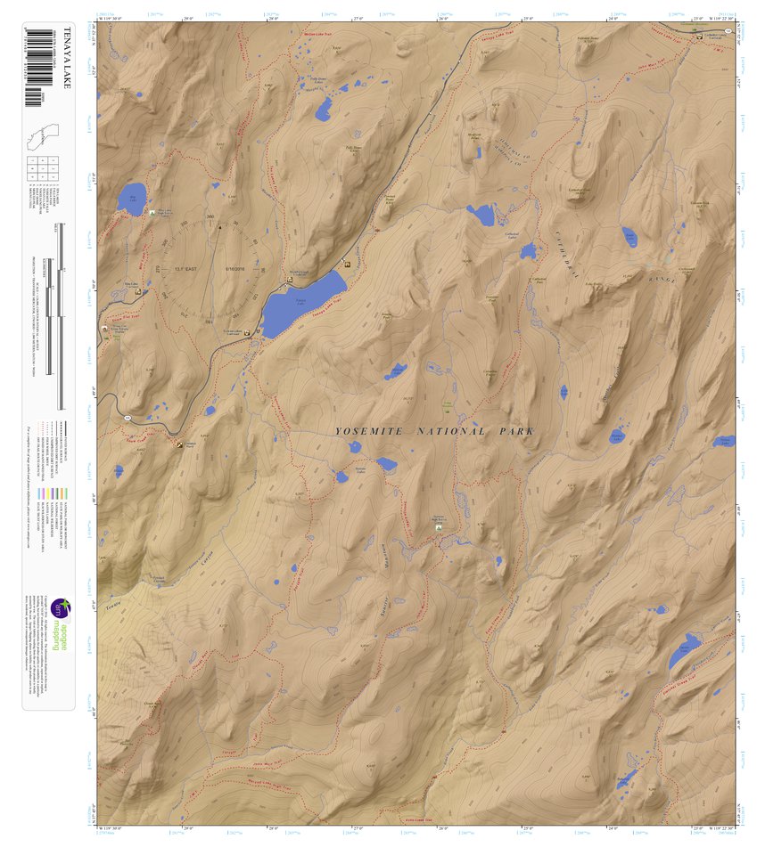 Tenaya Lake, California 7.5 Minute Topographic Map - Color Hillshade by ...