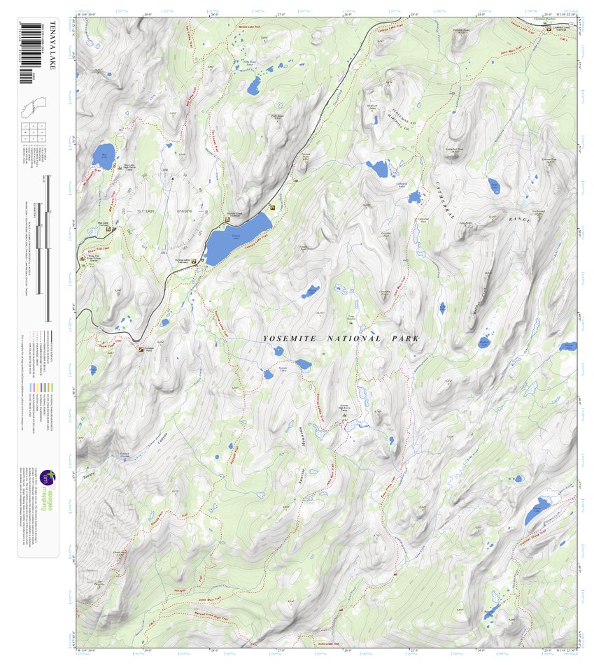 Tenaya Lake, California 7.5 Minute Topographic Map by Apogee Mapping ...