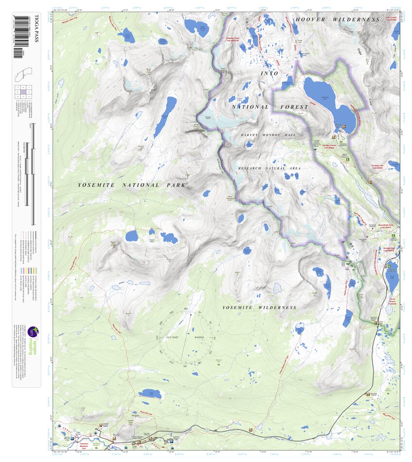 Tioga Pass, California 7.5 Minute Topographic Map by Apogee Mapping ...