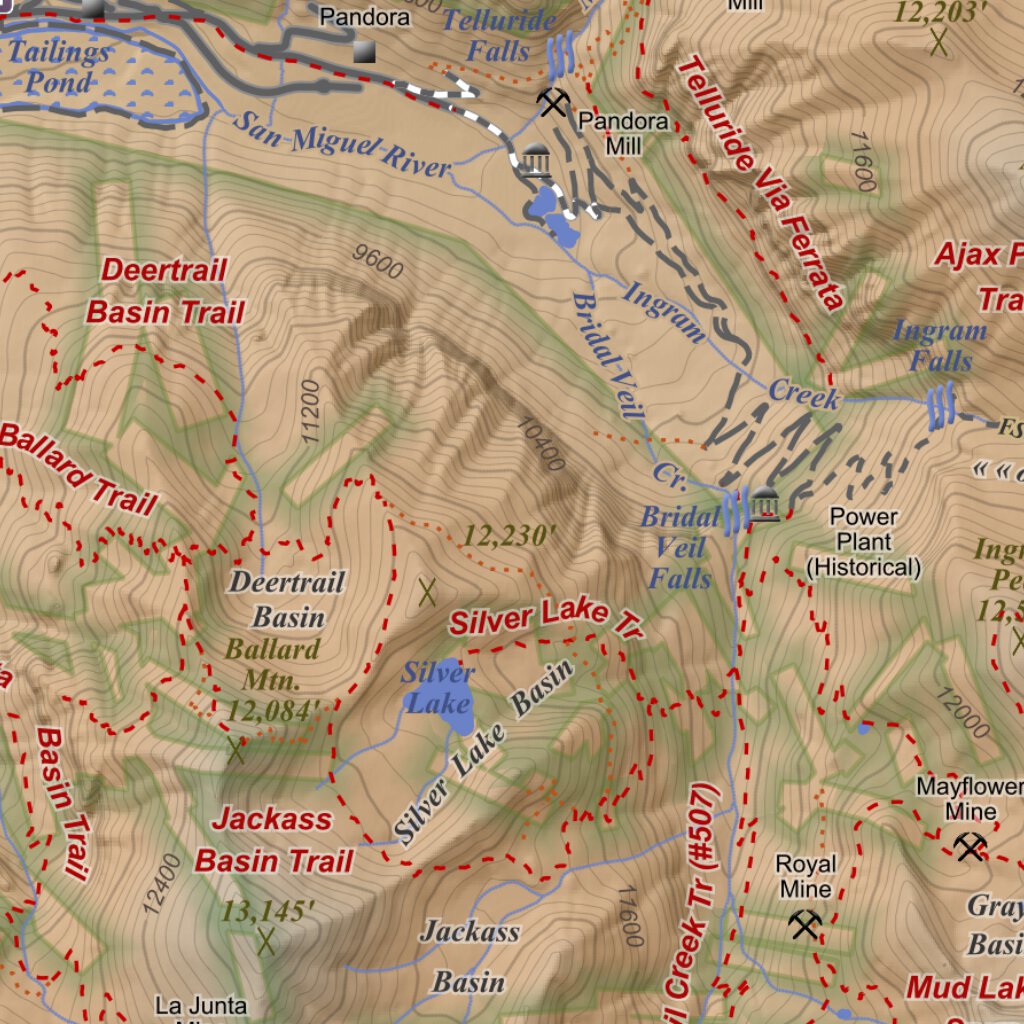 Yankee Boy Basin, Colorado 15 Minute Topographic Map - Color Hillshade ...