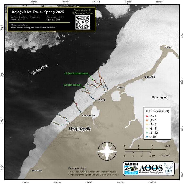 Utqiagvik Ice Trail Map with Thickness - 22 April 2025 by Arctic Alaska ...