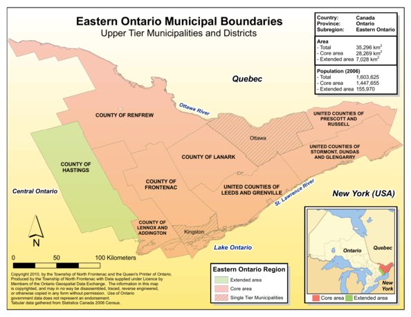 Eastern Ontario Municipal Boundaries - Upper Tier Map by Avenza Systems ...