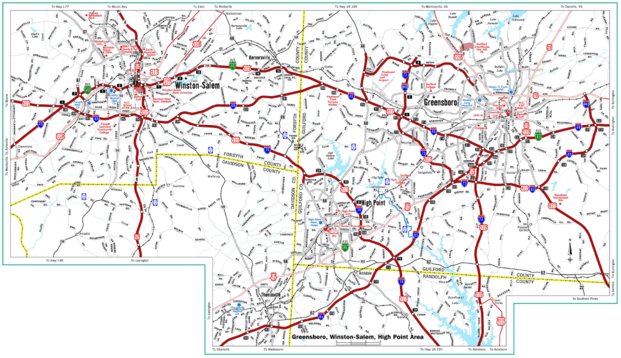 Highway Map of Greensboro and Winston-Salem - North Carolina by Avenza ...