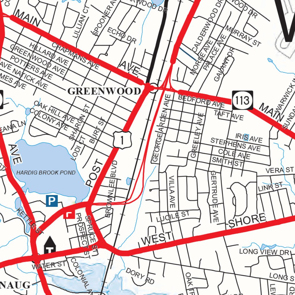 Highway Map of Kent County (Warwick/West Warwick/East Greenwich ...
