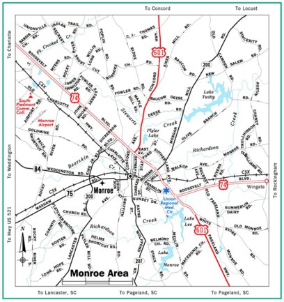 Highway Map of Monroe - North Carolina by Avenza Systems Inc. | Avenza Maps