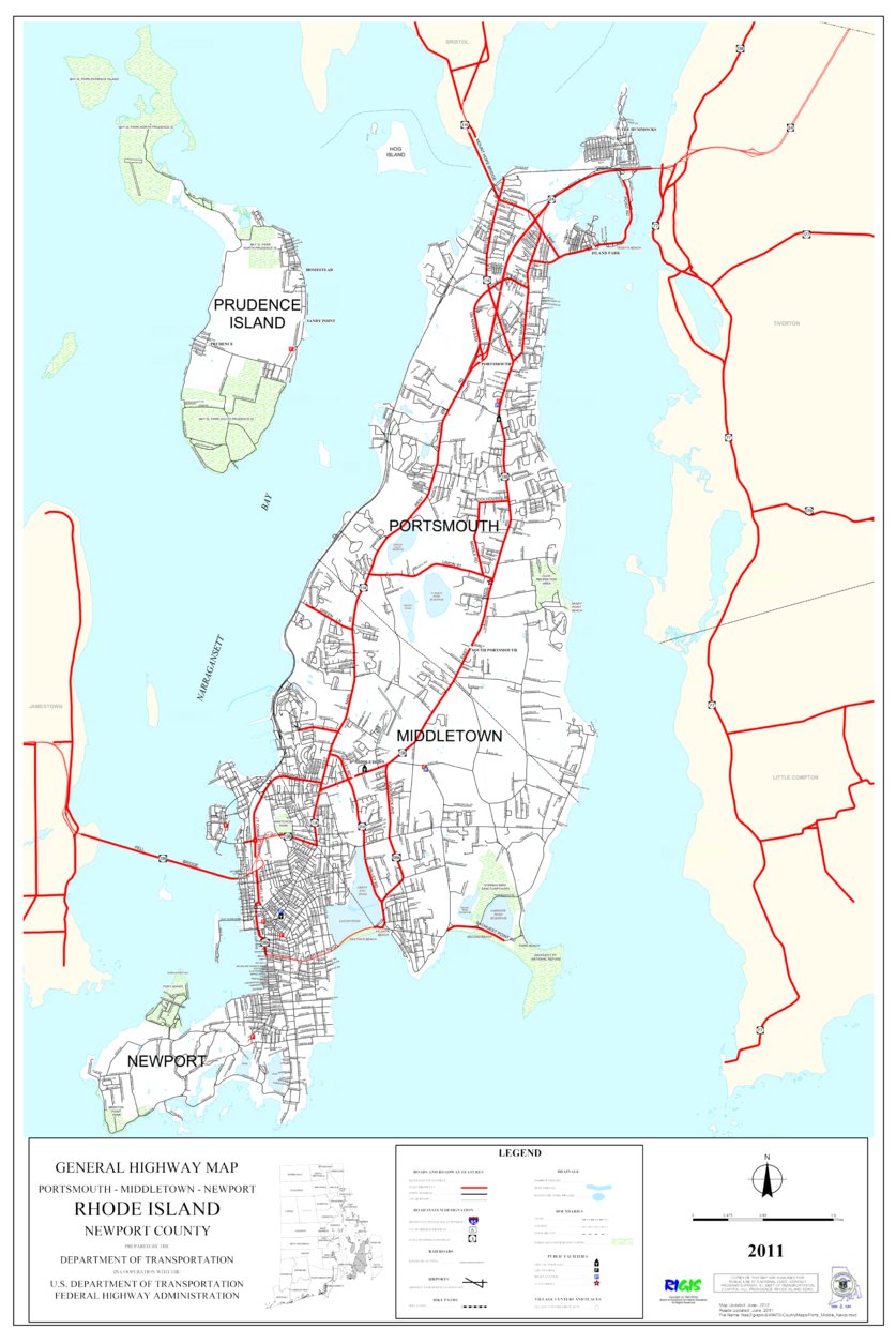 Highway Map of Newport County (Portsmouth/Middletown/Newport) - Rhode ...