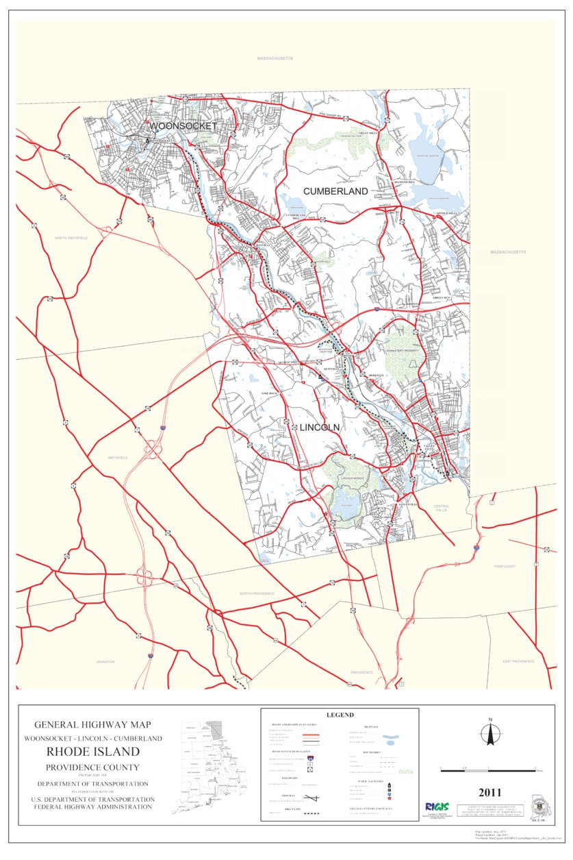 Highway Map of Providence County (Woonsocket/Lincoln/Cumberland ...