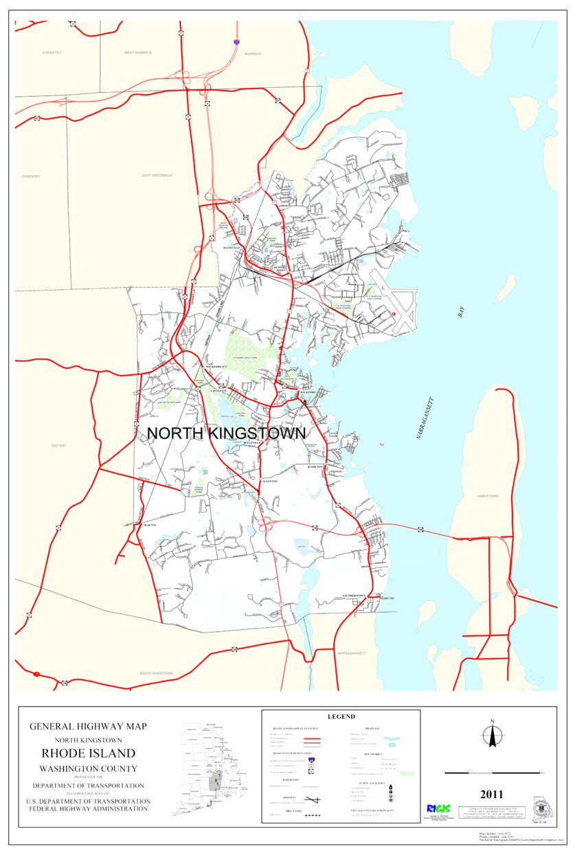 Highway Map of Washington County (North Kingstown) - Rhode Island by ...
