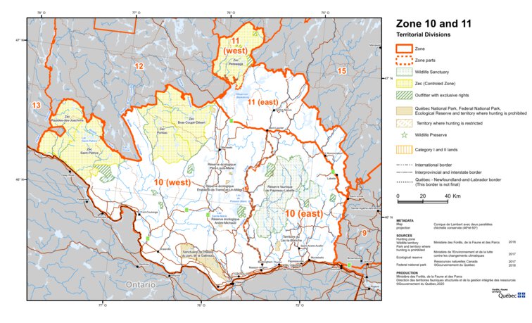 Québec Zone de Chasse 10 et 11 Map by Avenza Systems Inc. | Avenza Maps