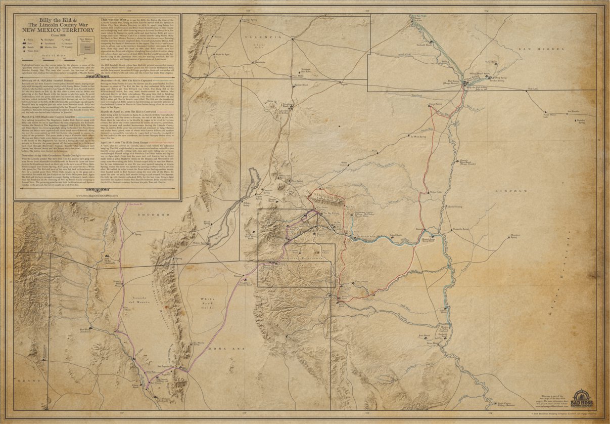 Billy the Kid and the Lincoln County War Map by Bad Hoss Mapping ...