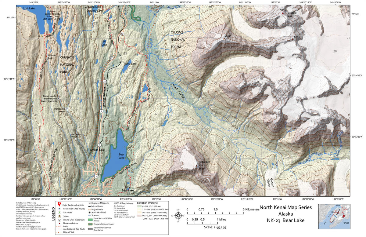 Bear Lake, Northern Kenai Peninsula, Alaska Map by BarnwellGeospatial ...