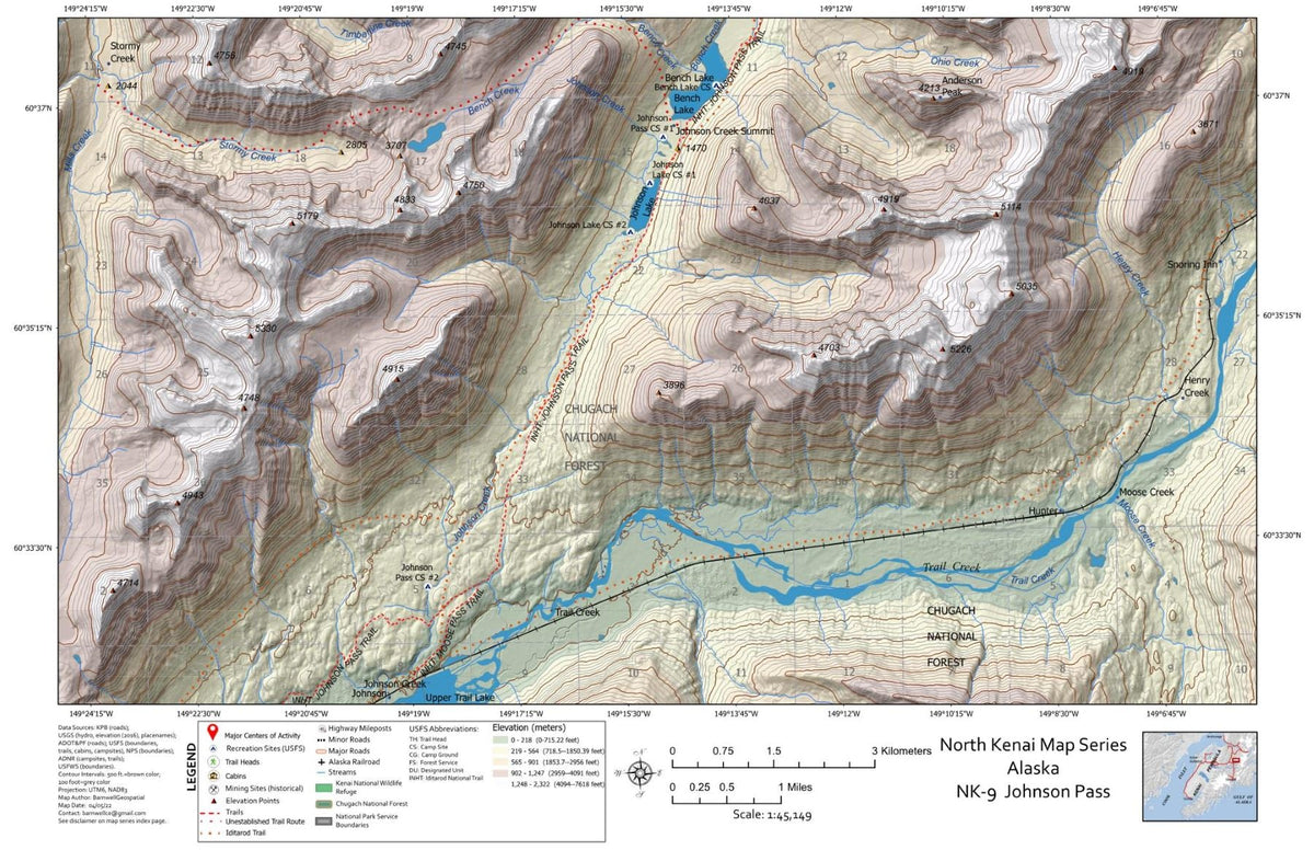 Johnson Pass, North Kenai Peninsula, Alaska Map by BarnwellGeospatial ...
