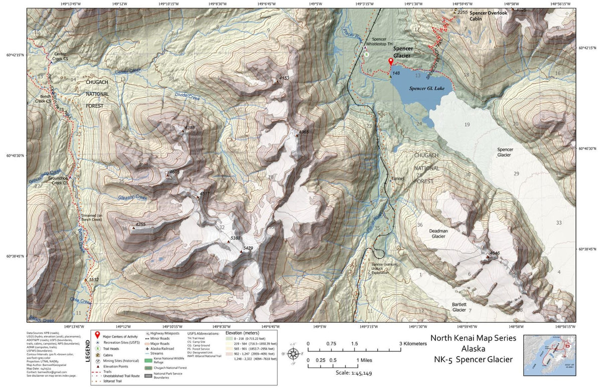 Spencer Glacier, North Kenai Peninsula, Alaska Map by ...