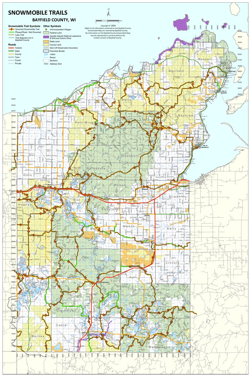 Snowmobile Trails - Bayfield County, WI - 2025 Map by Bayfield County ...
