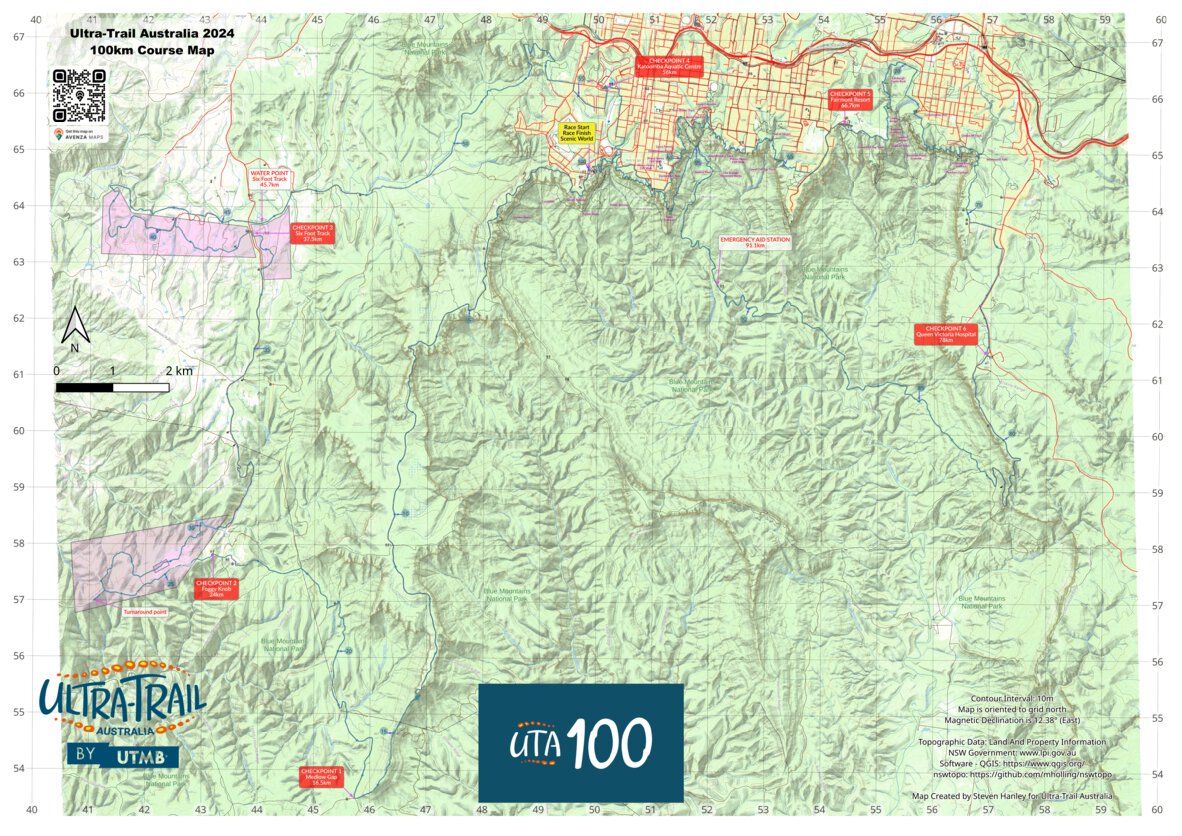 Ultra-Trail Australia 100km 2024 Map by Bender Maps | Avenza Maps