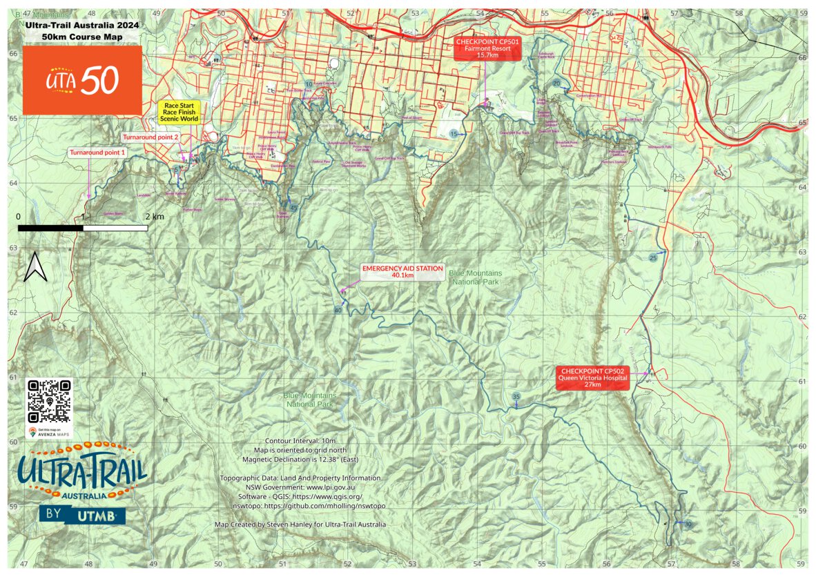 Ultra-Trail Australia 50km 2024 Map by Bender Maps | Avenza Maps