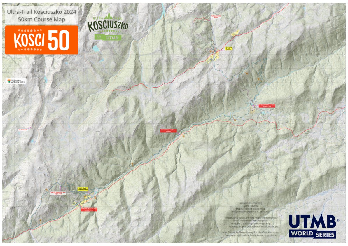 Ultra-Trail Kosciuszko 2024 50km Map by Bender Maps | Avenza Maps