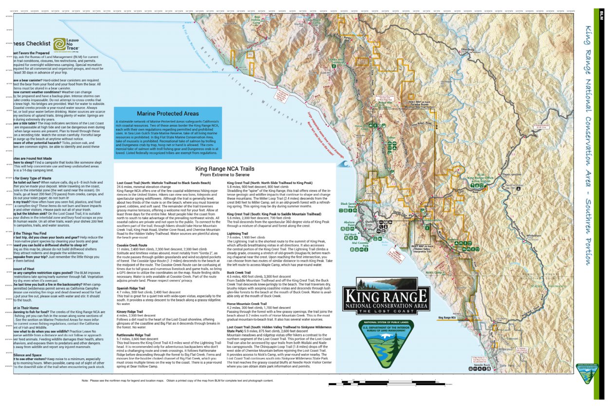 BLM - King Range NCA - South Portion Map by BLM - California | Avenza Maps