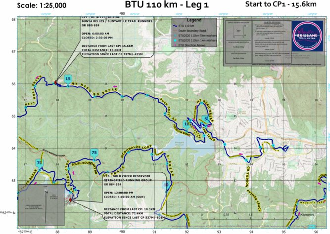 Brisbane Trail Ultra 110km - Leg 1 Map by Brisbane Trail Ultra | Avenza ...