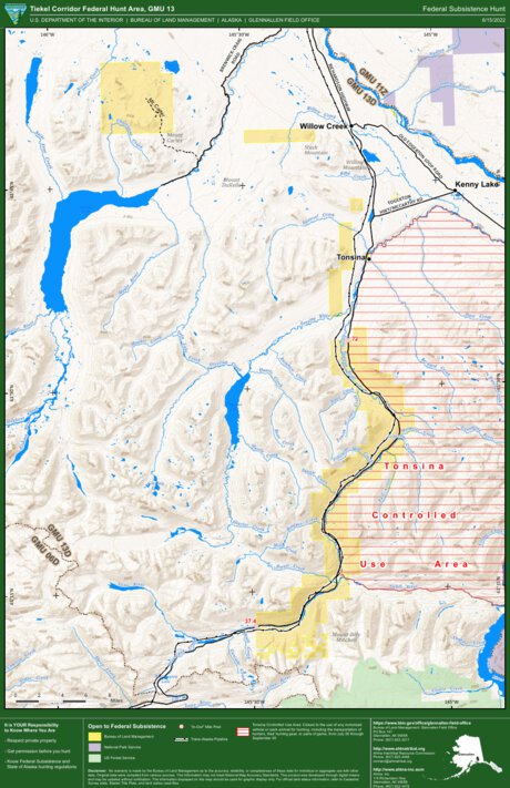Alaska GMU 13: Tiekel Corridor - Federal Subsistence Hunt Map by Bureau ...