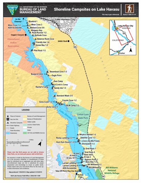 BLM Arizona Lake Havasu Field Office - Shoreline Campsites Map (REC3005 ...