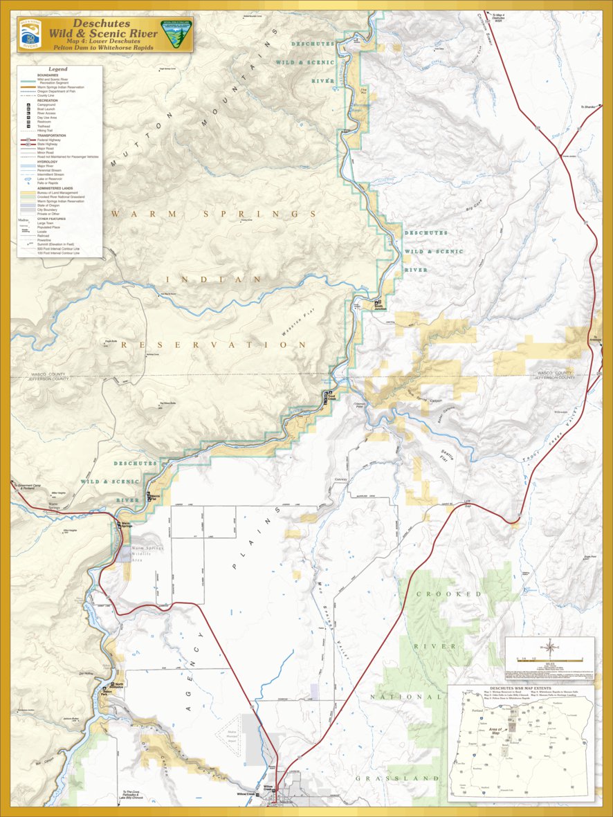Deschutes Wild and Scenic River, Pelton Dam to Whitehorse Rapids Map by ...
