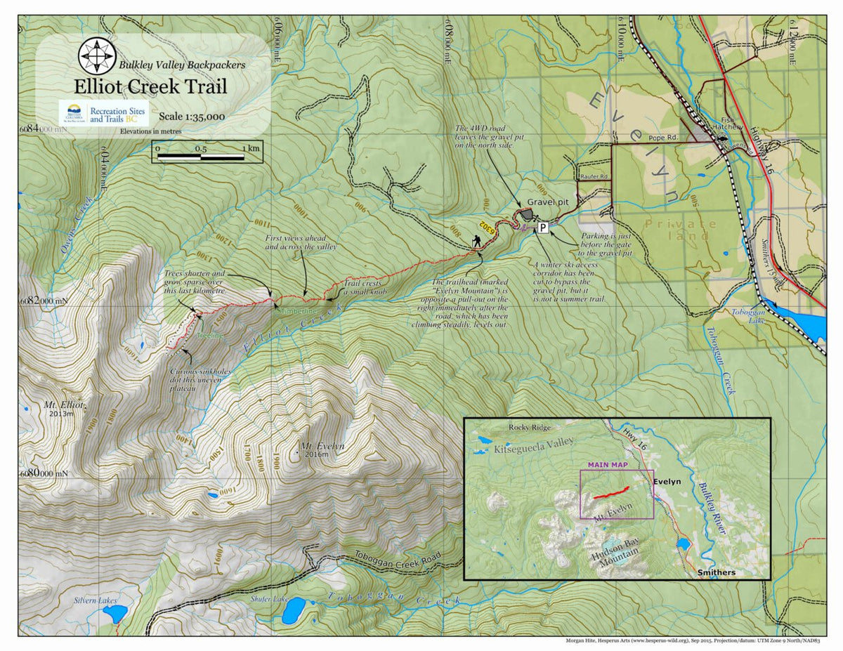 Elliot Creek (Evelyn Mountain) Hiking Trail Map by BV Backpackers ...