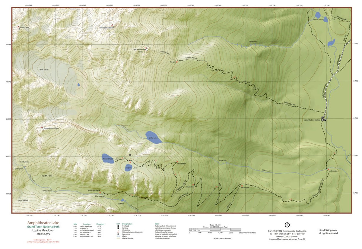 Amphitheater Lake Trail Map by cloudhiking.com | Avenza Maps