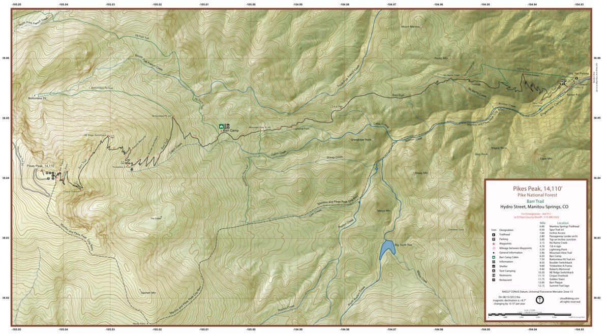 Pikes Peak - Barr Trail and Cog Rail Map by cloudhiking.com | Avenza Maps
