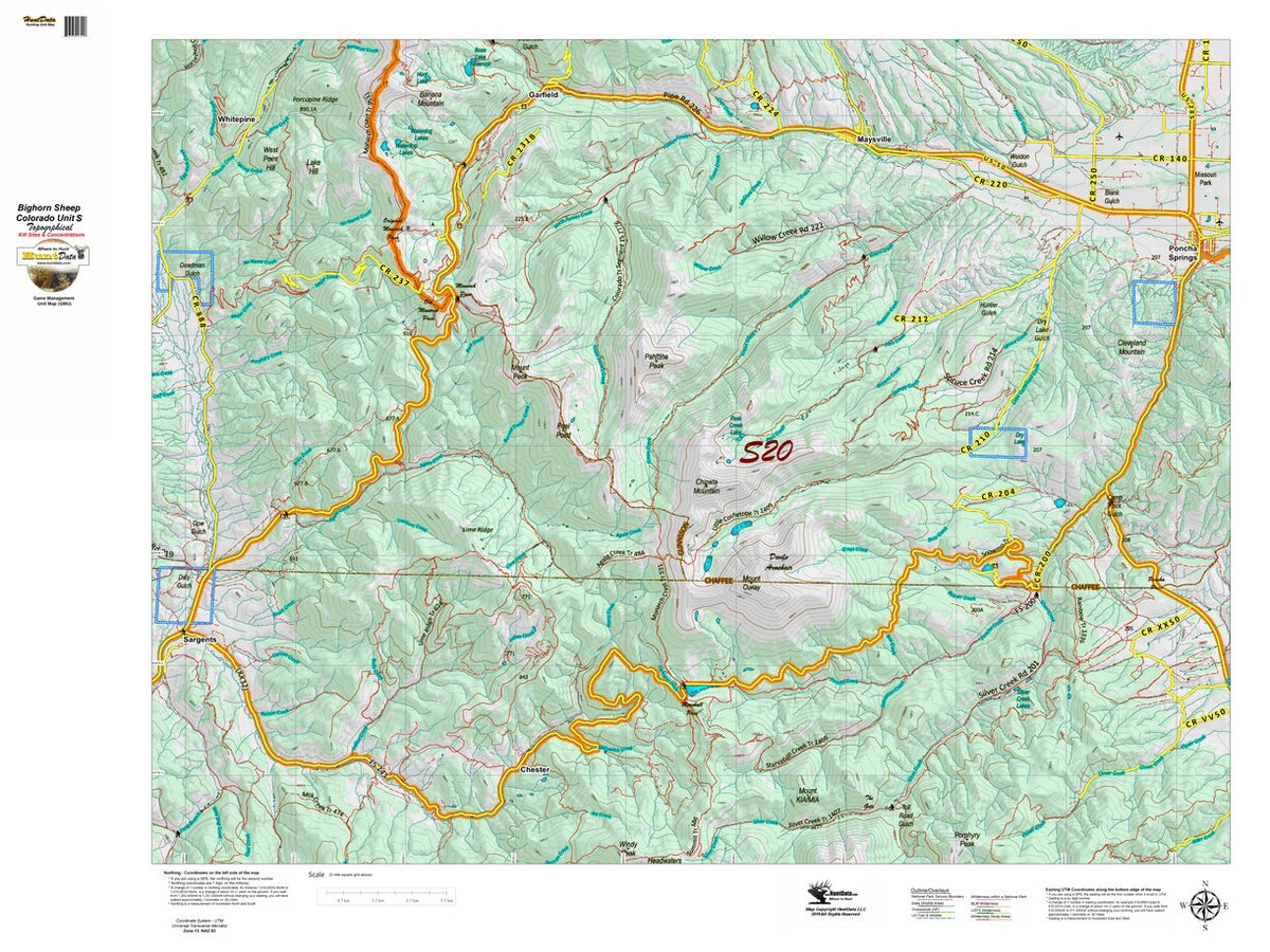 Co Bighorn Sheep Unit S20 Topo with Unit Boundaries Map by Colorado ...