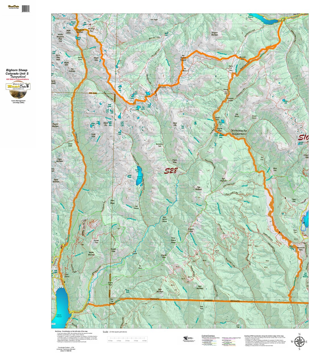 Co Bighorn Sheep Unit S28 Topo with Unit Boundaries Map by Colorado ...