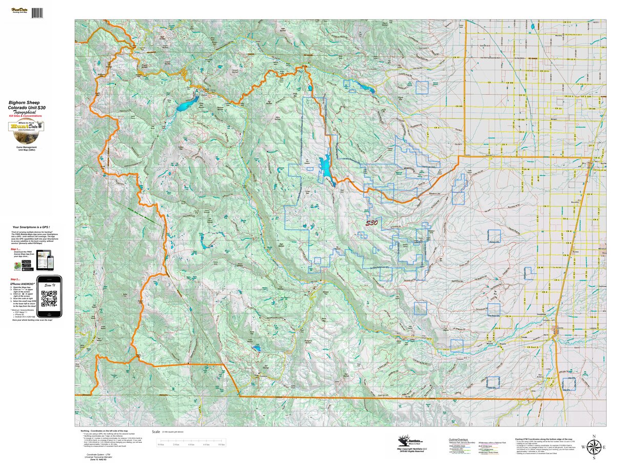 Co Bighorn Sheep Unit S30 Topo with Unit Boundaries Map by Colorado ...