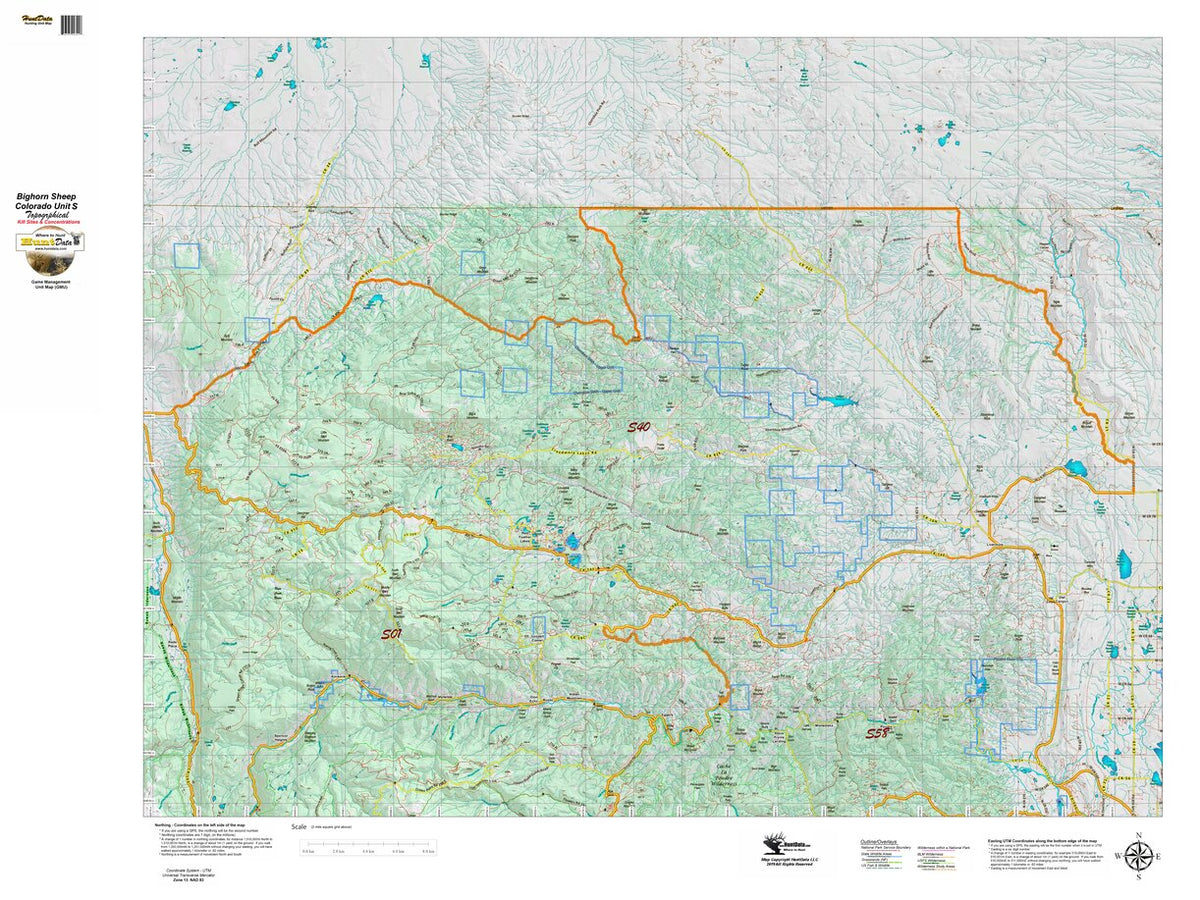 Co Bighorn Sheep Unit S40 Topo with Unit Boundaries Map by Colorado ...