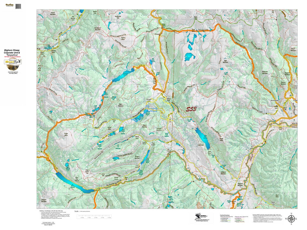 Co Bighorn Sheep Unit S53 Topo with Unit Boundaries Map by Colorado ...