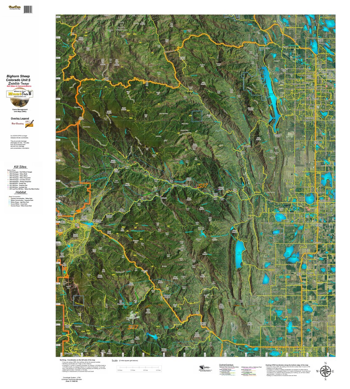 Co Bighorn Sheep Unit S57 Satellite Image with concentrations and kill ...